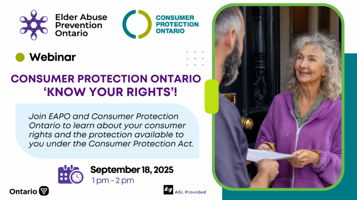Join EAPO for a Webinar - Consumer Protection Ontario : Know Your Rights!