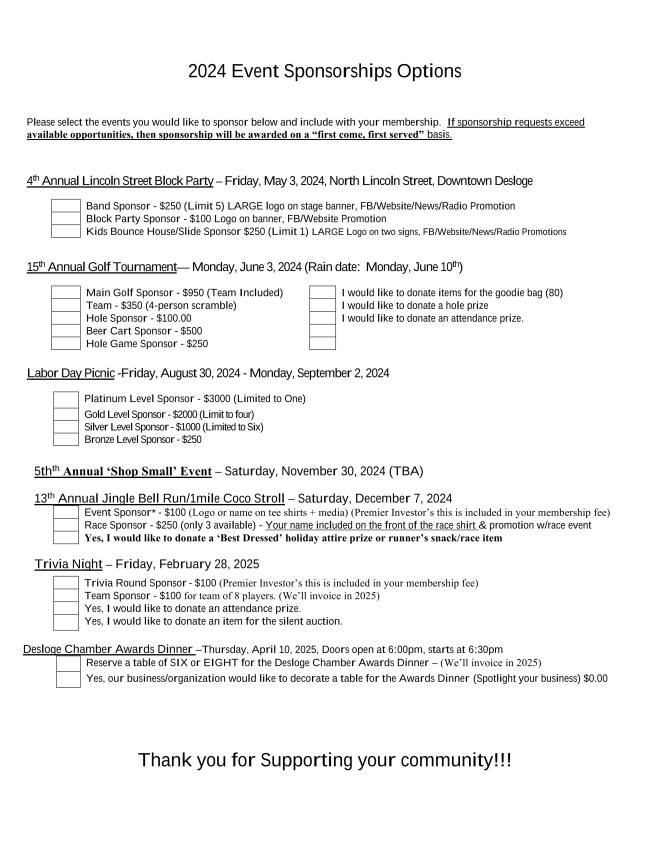Desloge Chamber of Commerce 2024 Membership Renewal Form Desloge Chamber of Commerce 2024 Membership Renewal Form