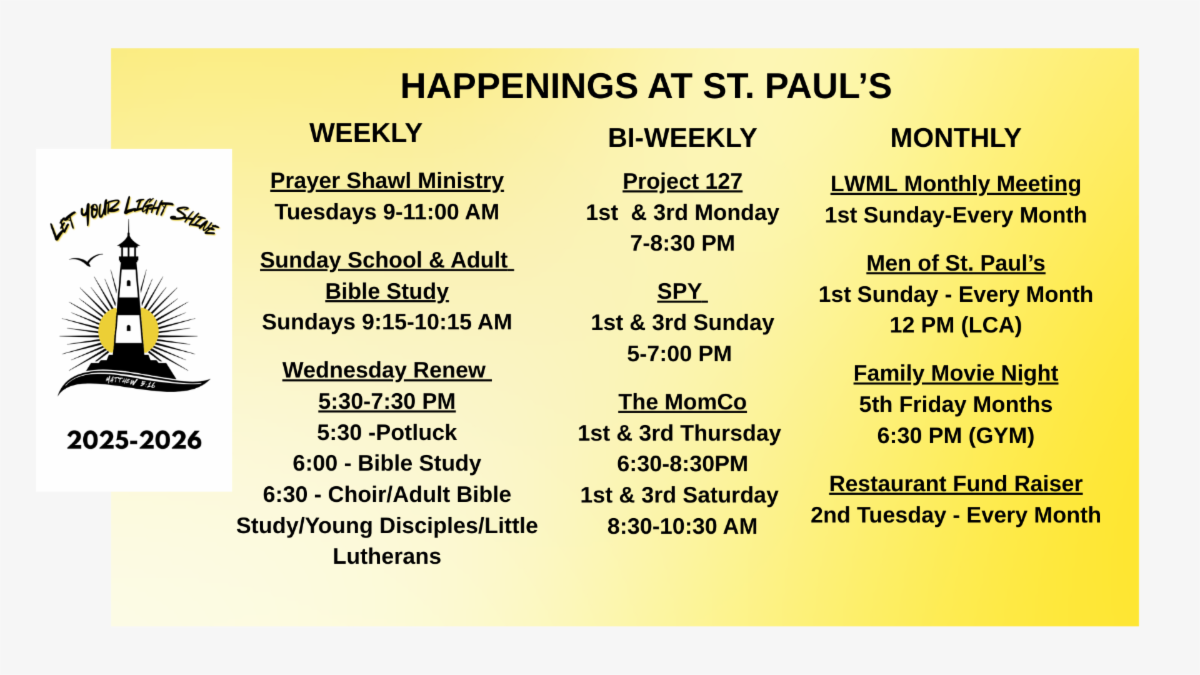 NO Men of St. Paul's Mtg. in January, SPY Boosters, Wednesday Renew ...