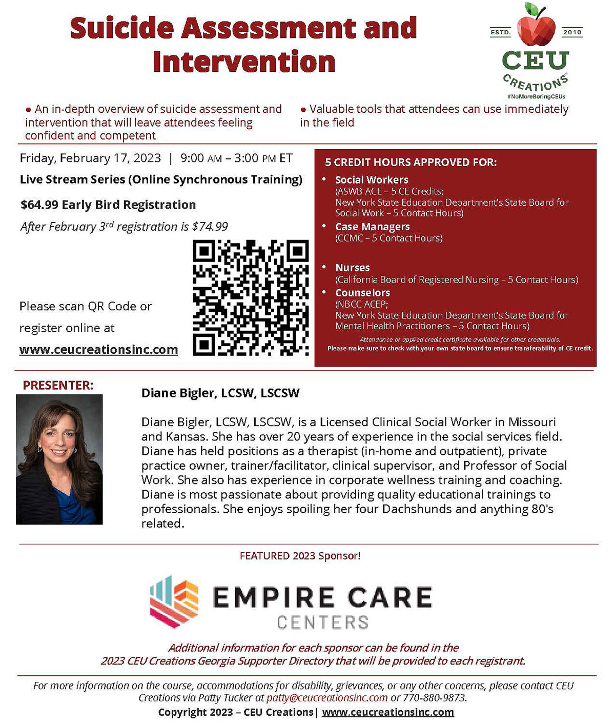 Suicide Assessment & Intervention 5 CE Webinar on Feb 17th