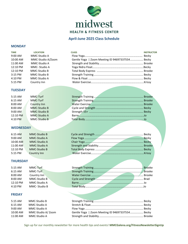 Midwest Fitness Center Class Schedule