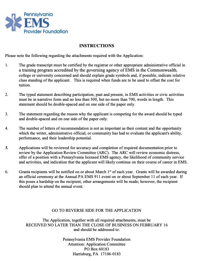 The Pennsylvania EMS Provider Foundation is pleased to announce the ...