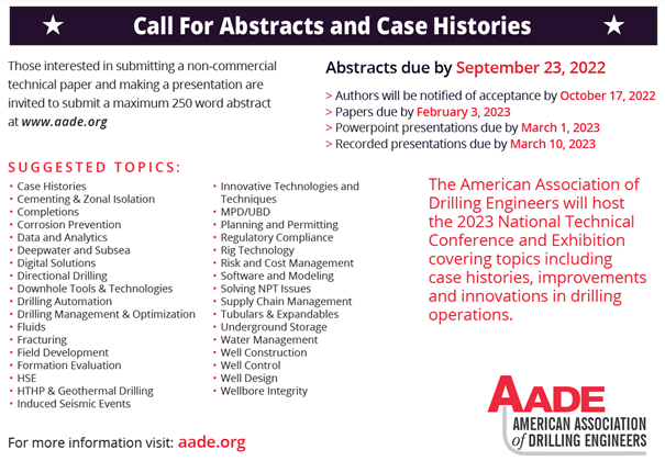 Reminder AADE Abstract Request: 2023 National Tech Conference