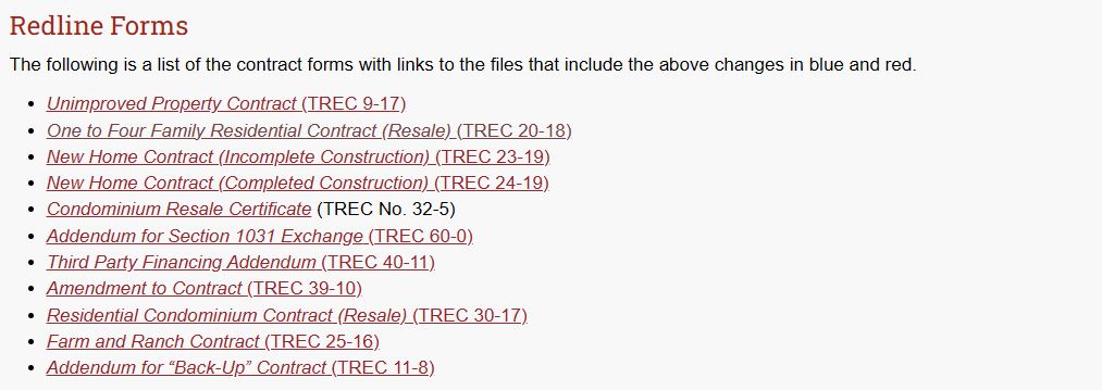 TREC Form Changes Effective January 3,2025