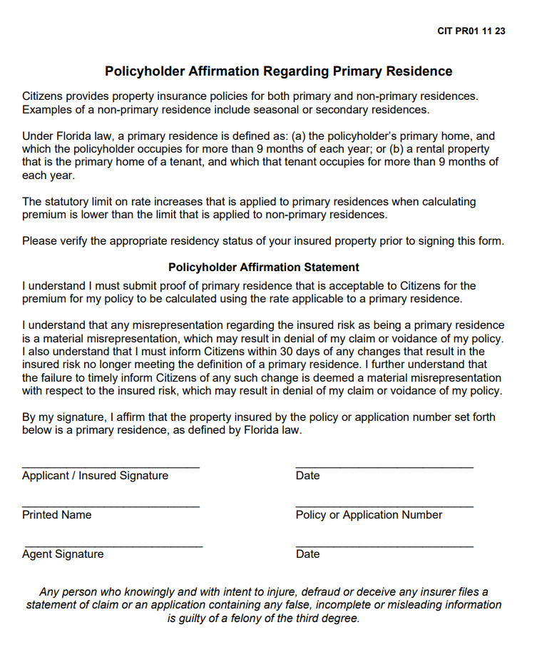 Action Needed: Your Citizens Property Insurance Policy