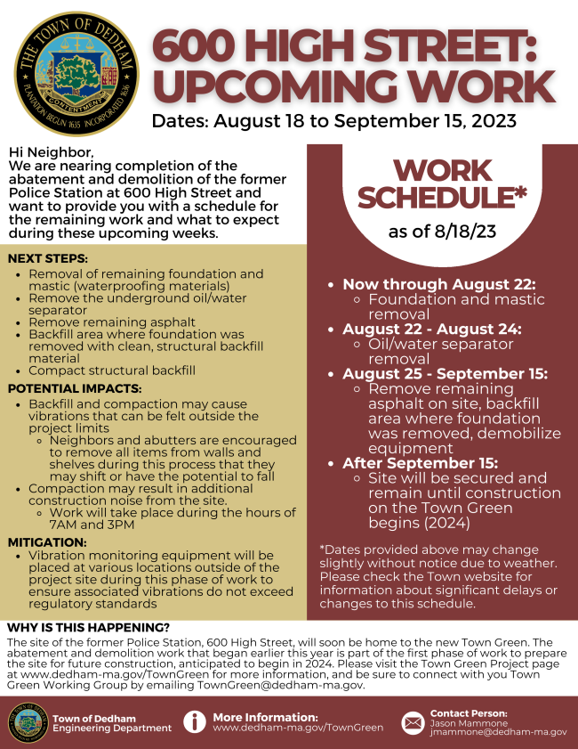 Dedham Square Happenings August 24th, 2023