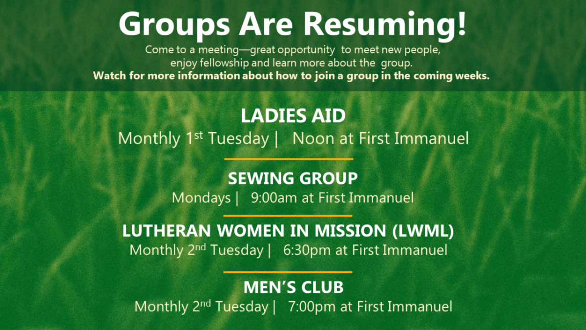 Weekly Update - First Immanuel Lutheran Ministries