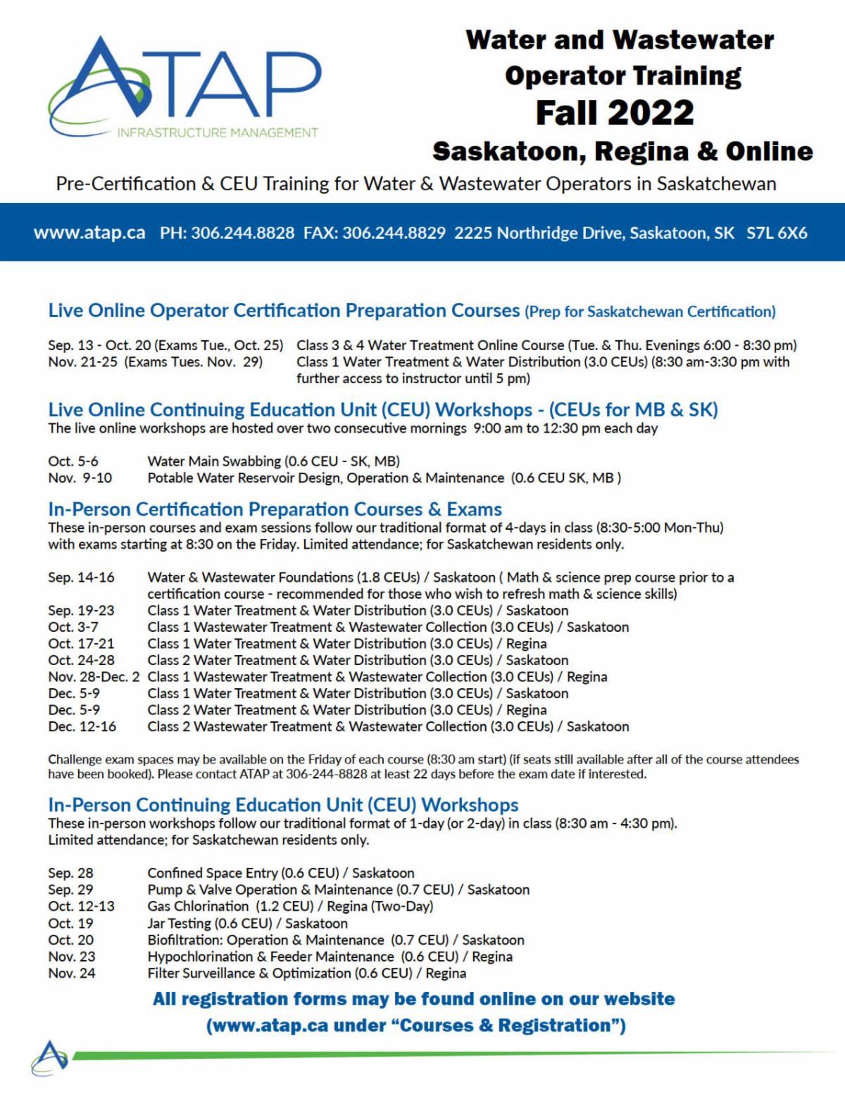 Fall Training Schedule