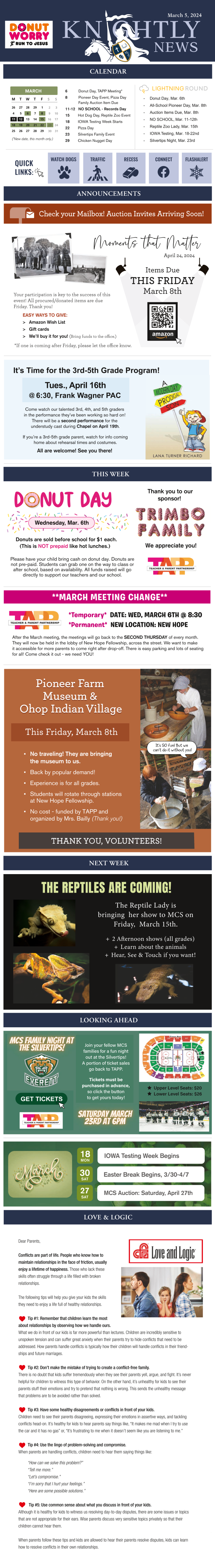 MCS News: Auction Items due Friday, 3-5th Spring Program, Donut Day, TAPP Meeting Change ...