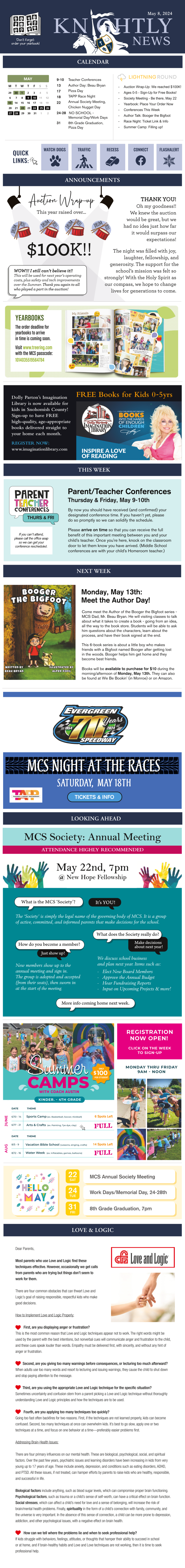 MCS News: Auction Wrap-up, Yearbooks, Free Books, Conferences, Author Day, Race Day, & more!