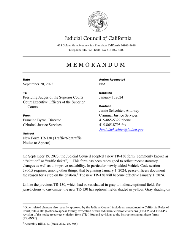 Judicial Council Adopted New TR-130 Form