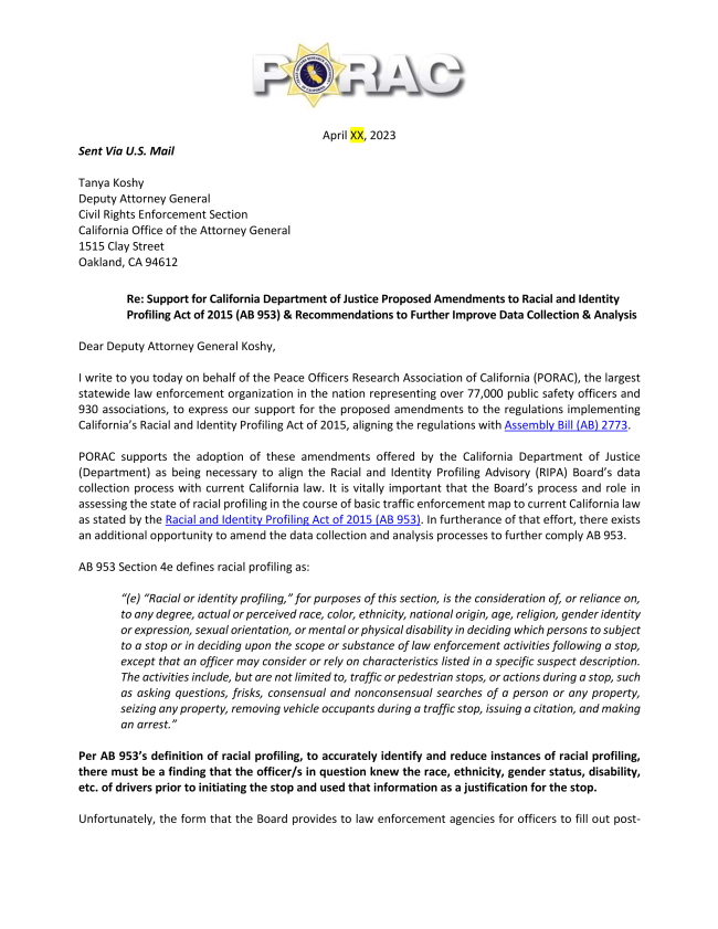 PORAC Association Leader Update: Request to Submit Public Comment ...