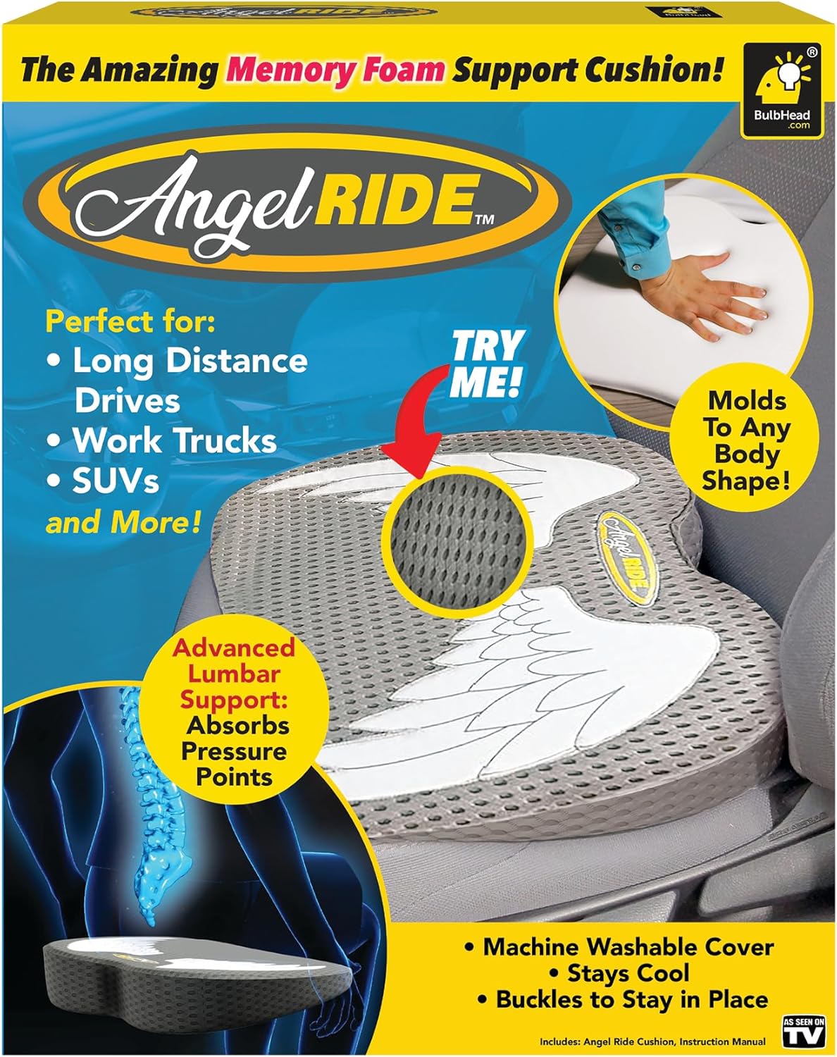 Auto Cushion With Memory Foam, AS-SEEN-ON-TV, Advanced Lumbar Helps ...