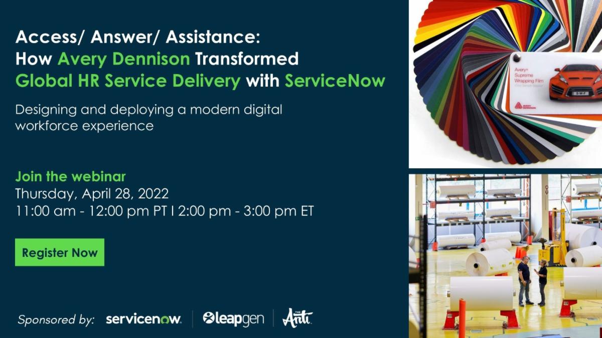 WEBINAR 4/28: Avery Dennison Global HRSD transformation journey with ServiceNow
