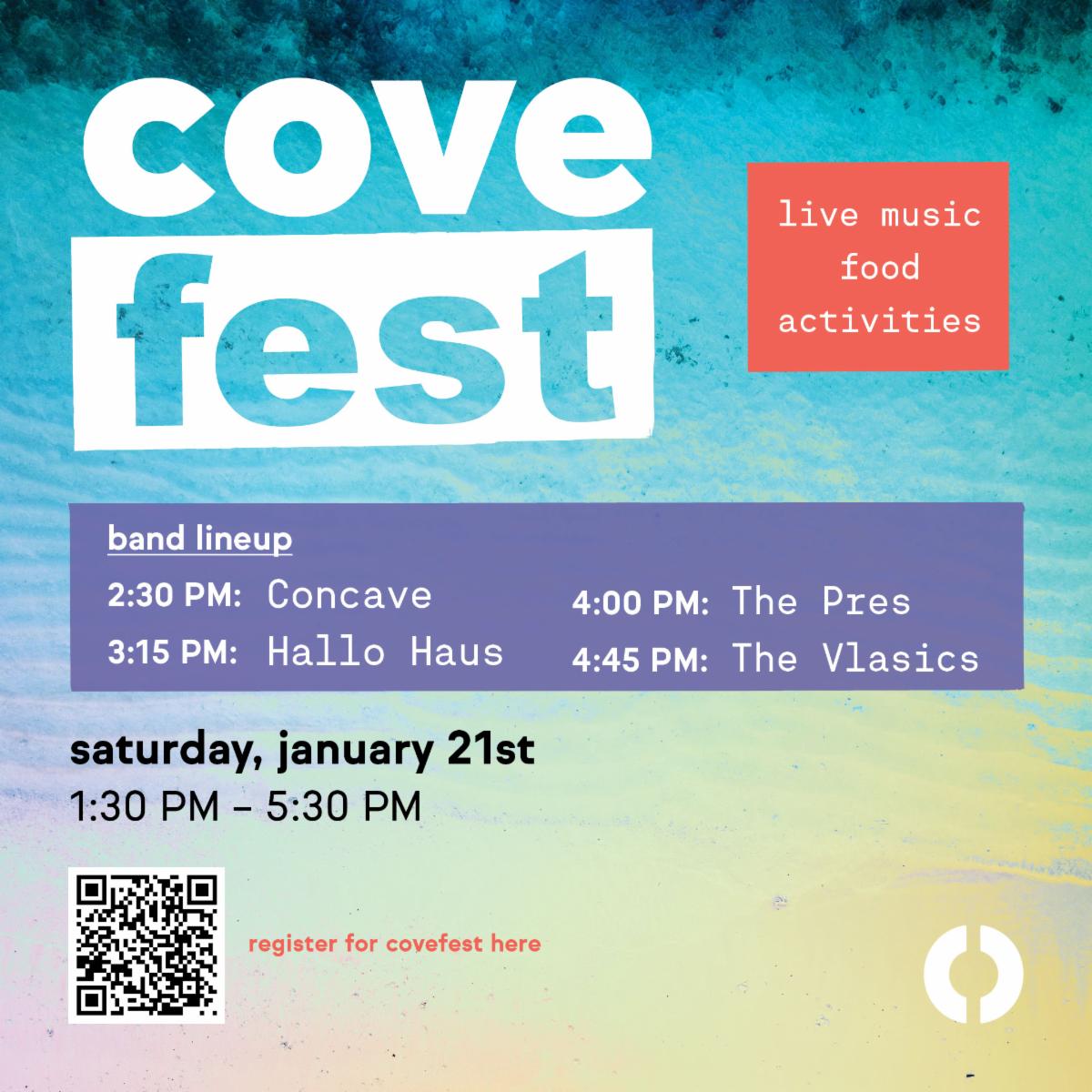 VIP invitation to covefest and coffee in the cove Saturday, January 21
