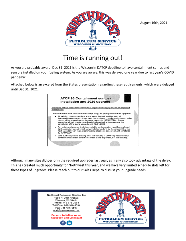 WISCONSIN DATCP DEADLINE