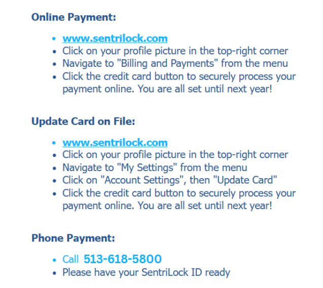 SENTRILOCK RENEWAL REMINDER