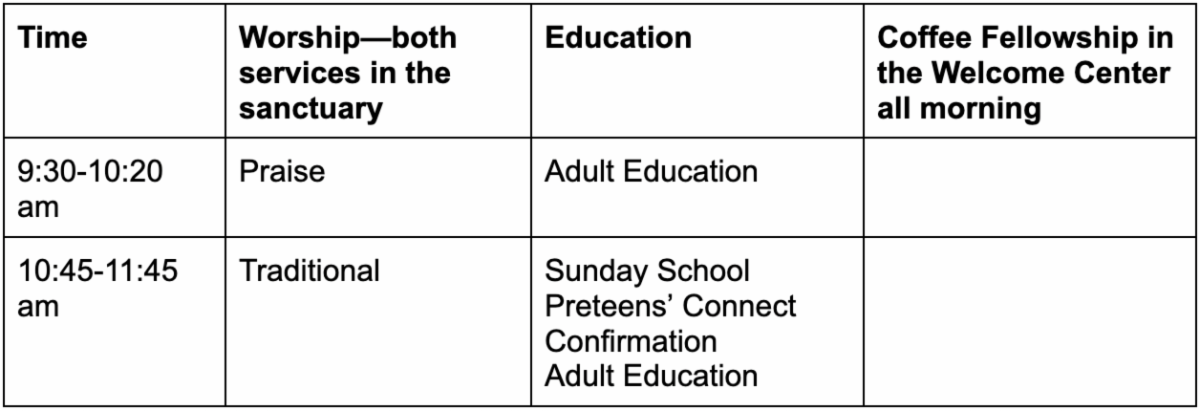 Worship Schedule Updates