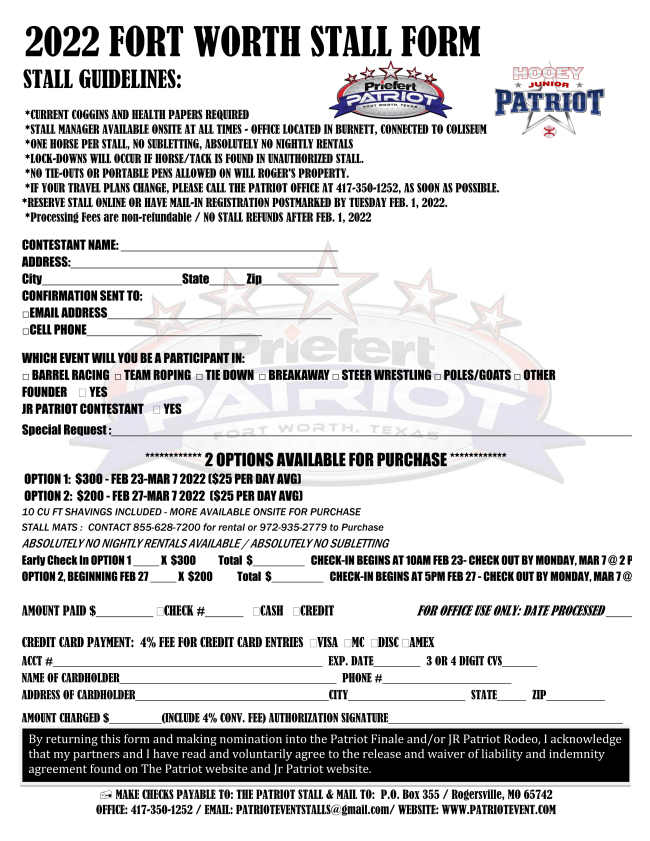 PATRIOT EVENT 2022 BARREL RACING ENTRY PACKET