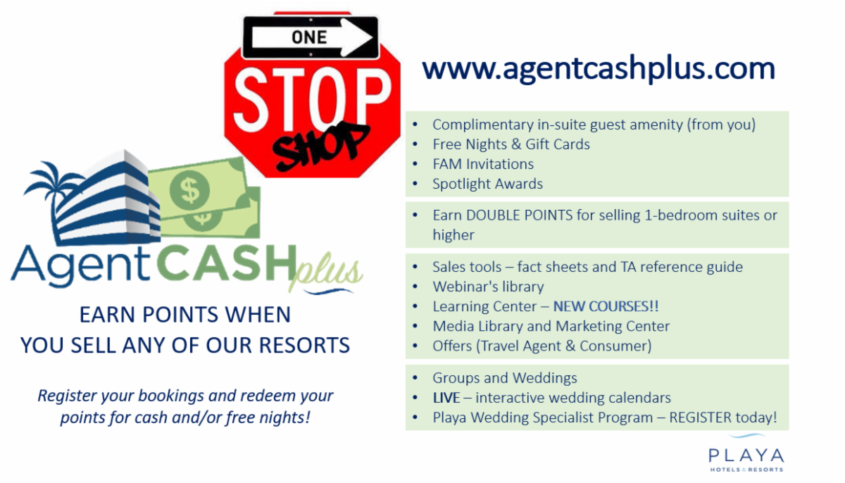 Thank you for signing up for Playa Resorts Agent Cash Plus program