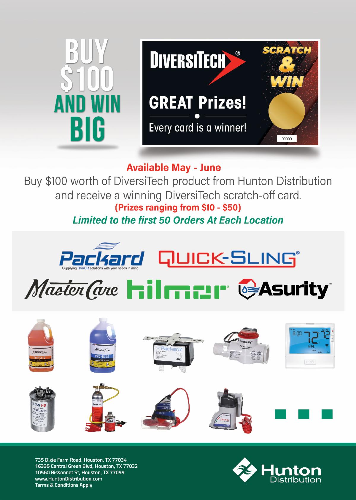 Win $$$ When You Buy $100 of DiversiTech Products May 1- June 30!