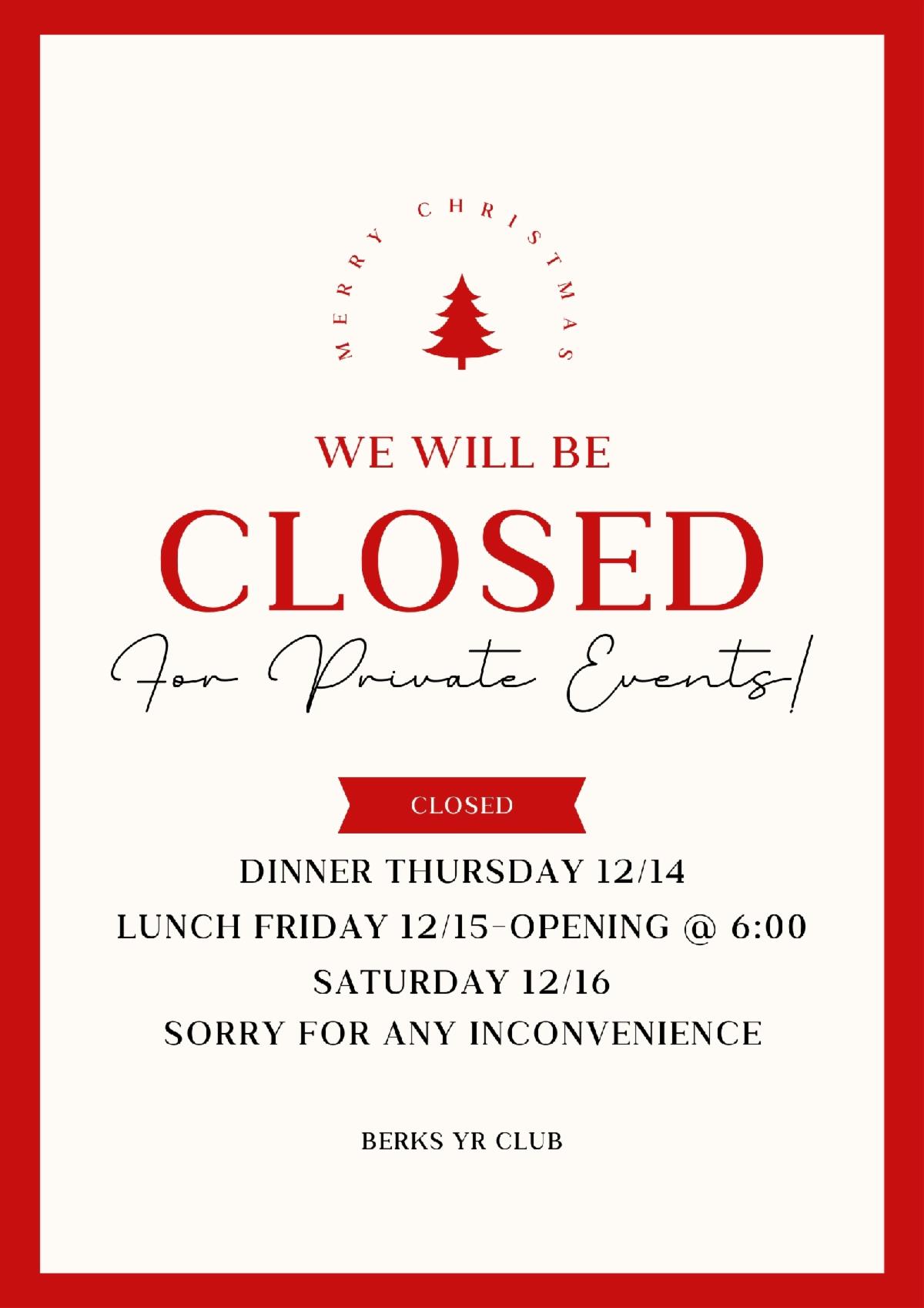 HOLIDAY CLOSURE REMENDER