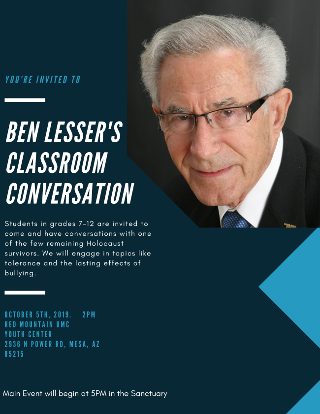 Ben Lesser-Holocaust Survivor Presentation on Oct. 5
