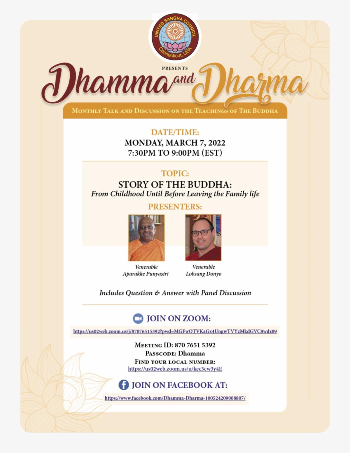 Buddhism in a Nutshell Feb 27th and other upcoming teachings