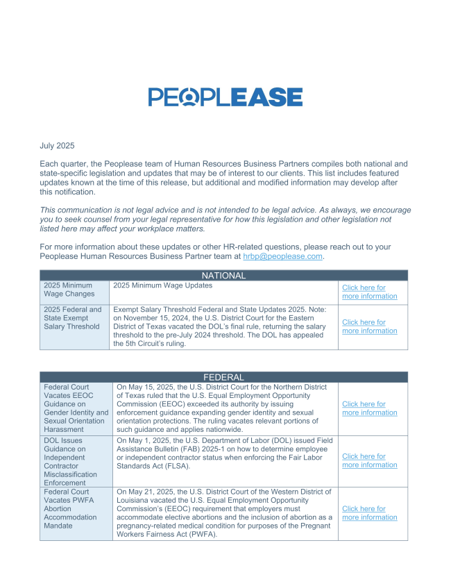 Human Resource Updates from Peoplease