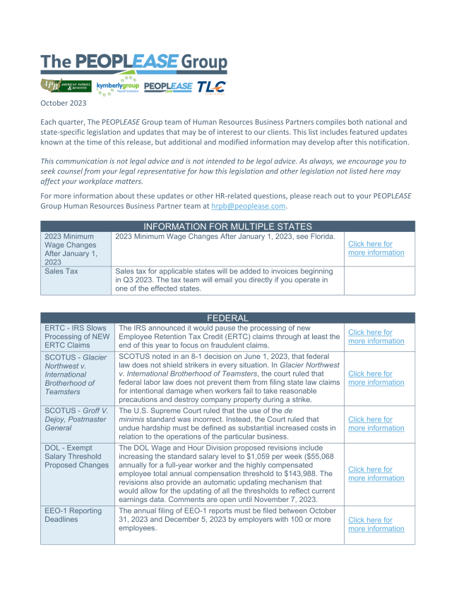 Q3 - Quarterly Human Resources Updates from The PEOPLEASE Group