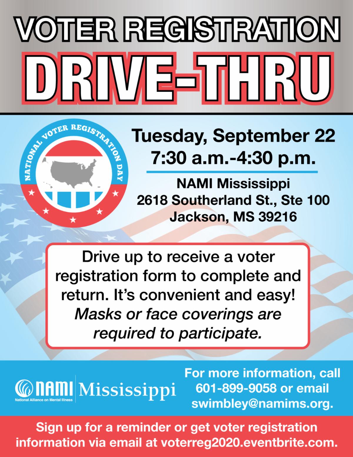 Voter Registration Drive-Thru Next Tuesday + NAMIWalks Mississippi ...