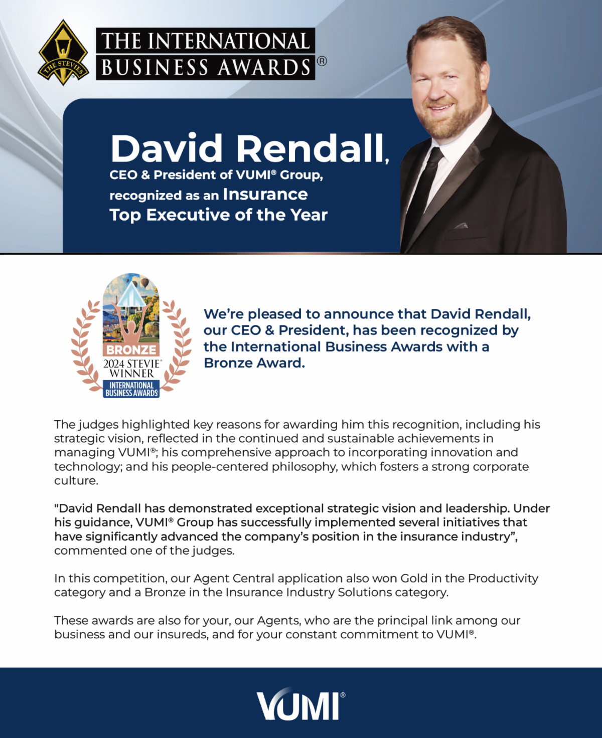VUMI's CEO & President recognized as an Insurance Top Executive of the Year