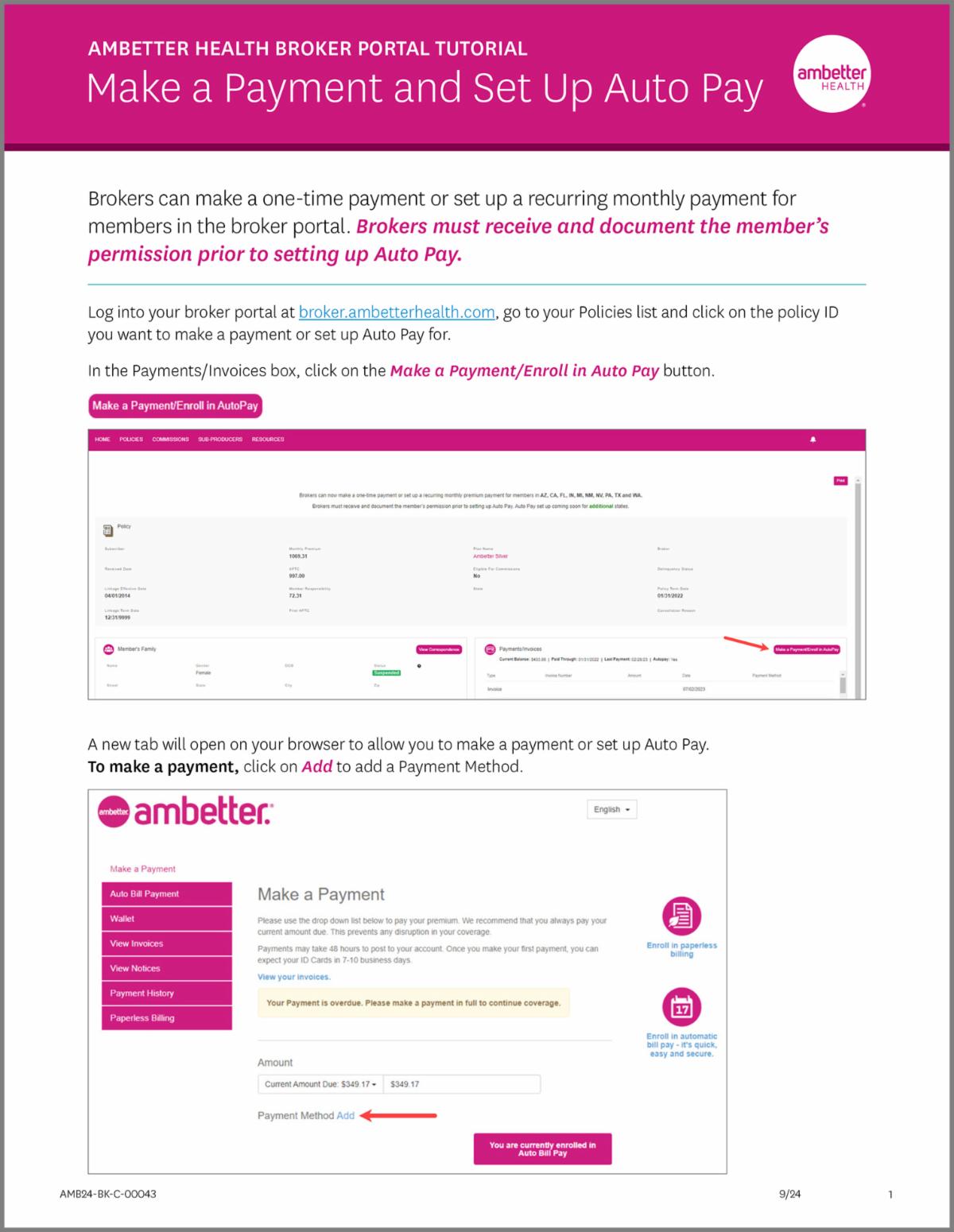 Make a Member Payment and Set Up Auto Pay in the Broker Portal