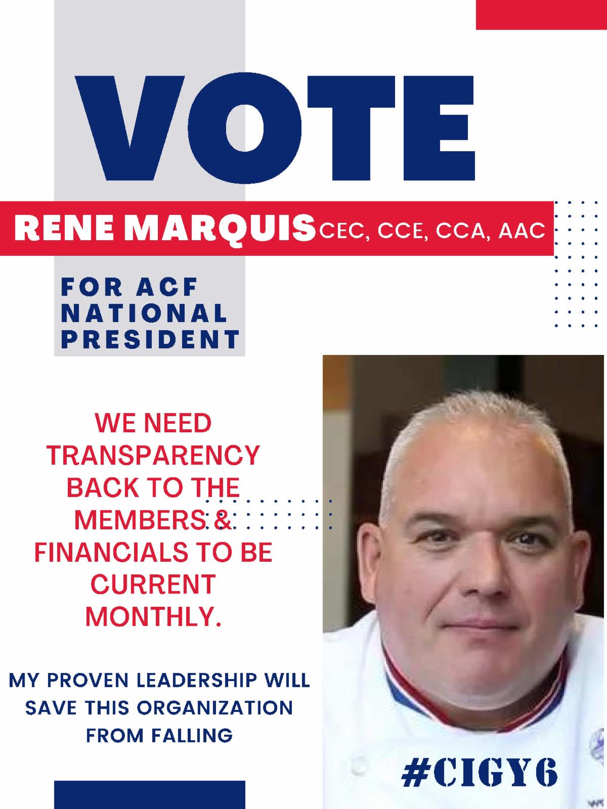 Rene Marquis, CEC, CCE, CCA, AAC - Candidate for National President 2023