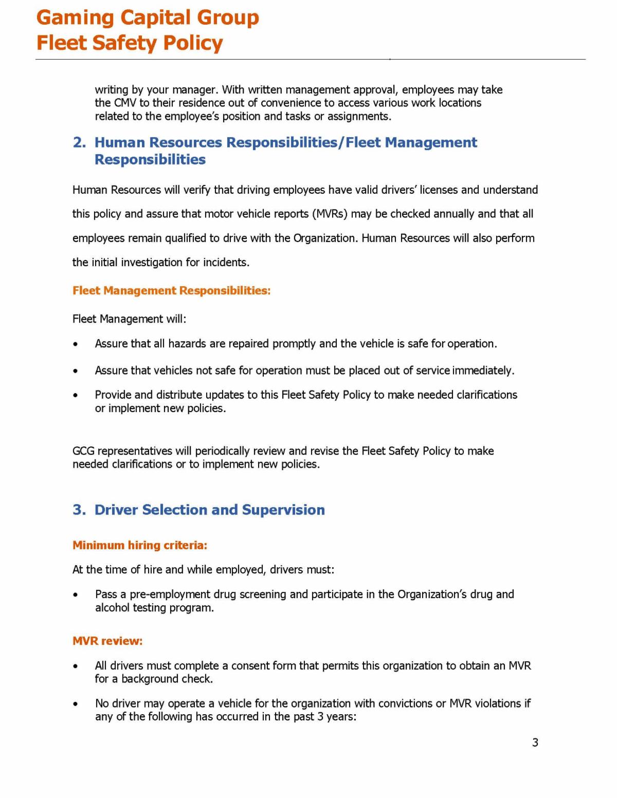GCG Fleet Safety Policy 2022