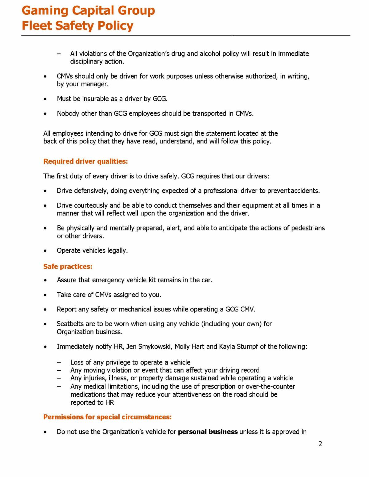 GCG Fleet Safety Policy 2022