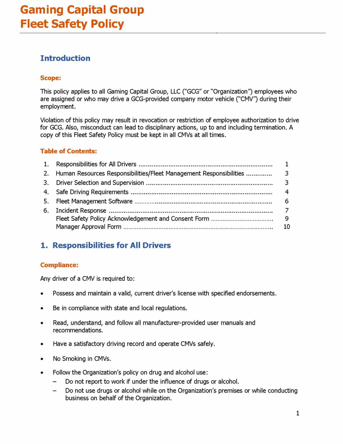 GCG Fleet Safety Policy 2022