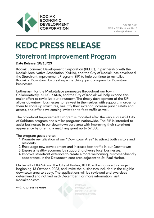 KEDC Storefront Improvement Program October 13, 2023 Press Release