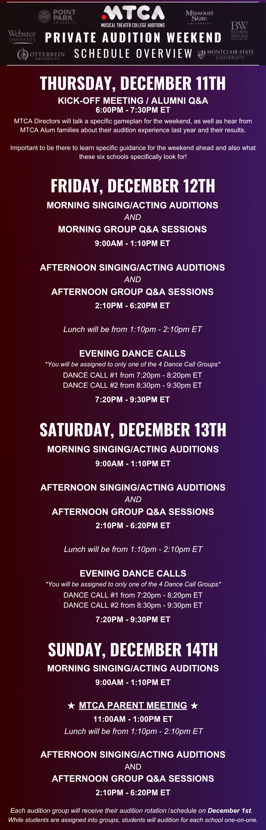 MTCA Private Audition Weekend 2025