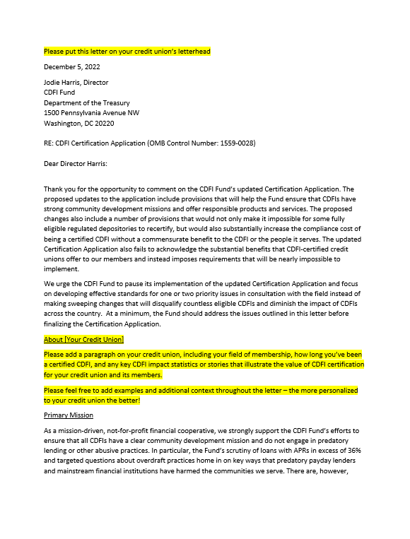 Take Action: Submit Comments Urging CDFI Fund to Address Major Issues ...