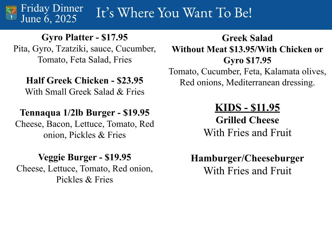 Friday Night Dinner Menu | June 6th