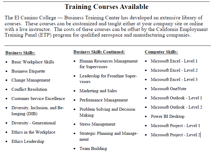 Urgent Employment Training Panel (ETP) News! El Camino College Business ...