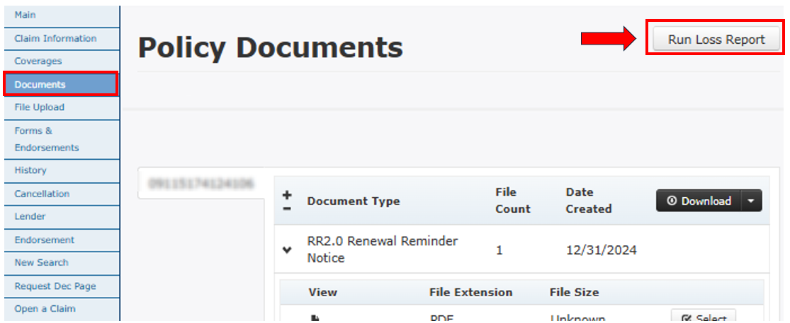 Access to Loss History Report on Wright Flood agent portal