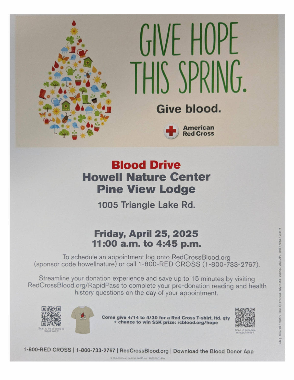 Red Cross Blood Drive April 25, 2025 at Howell Nature Center