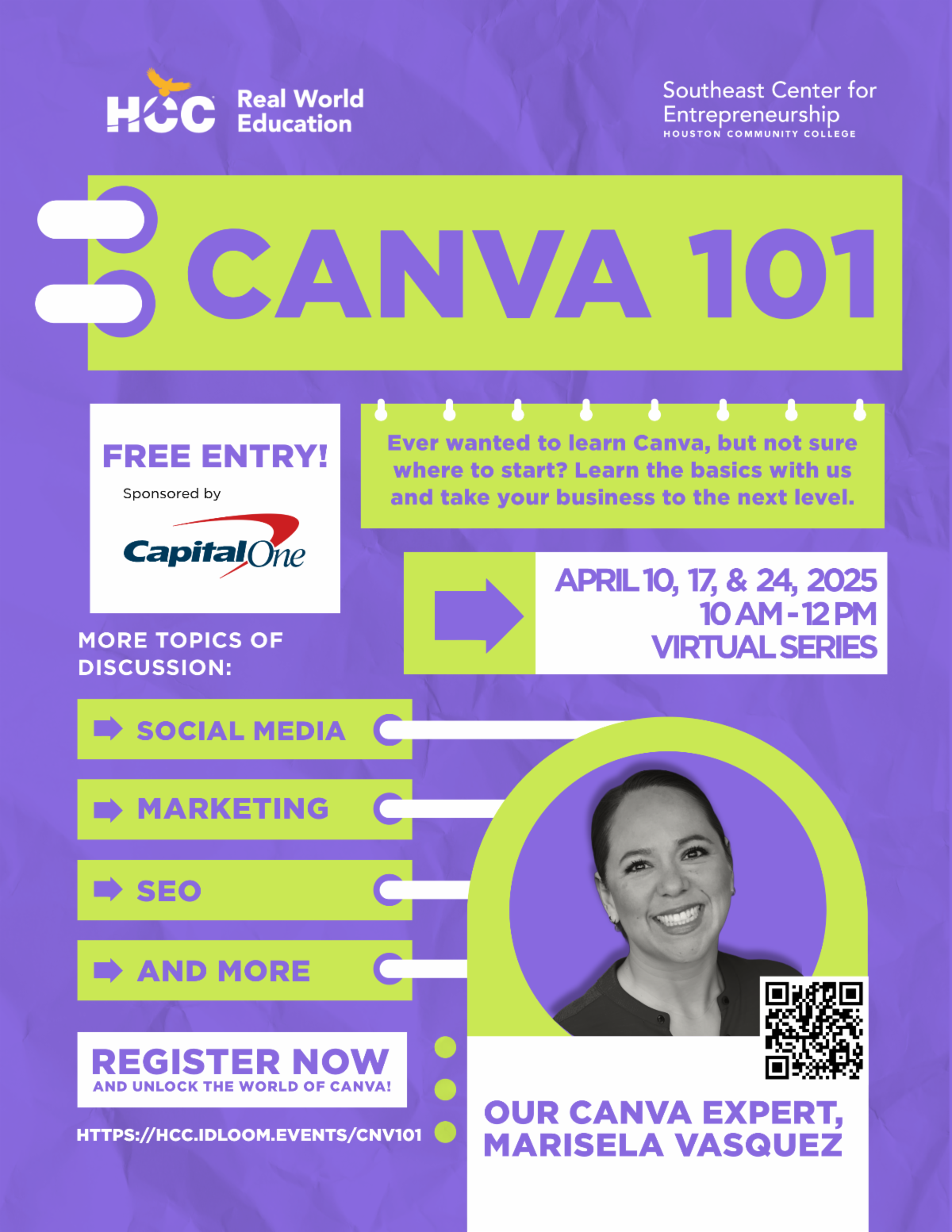 Spring 2025 Entrepreneurial workshops - Learn about capital, Canva, and contracts. Registration ...