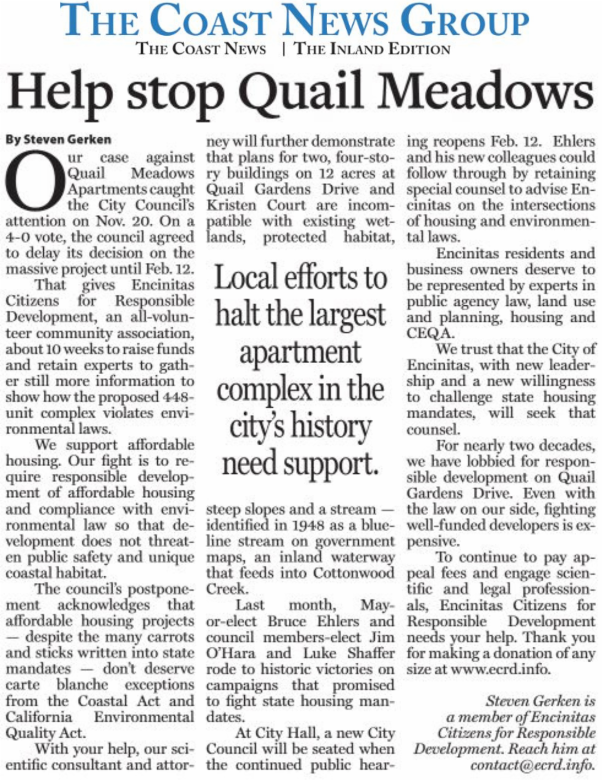 Wednesday: Council to act upon Quail Meadows Apartments