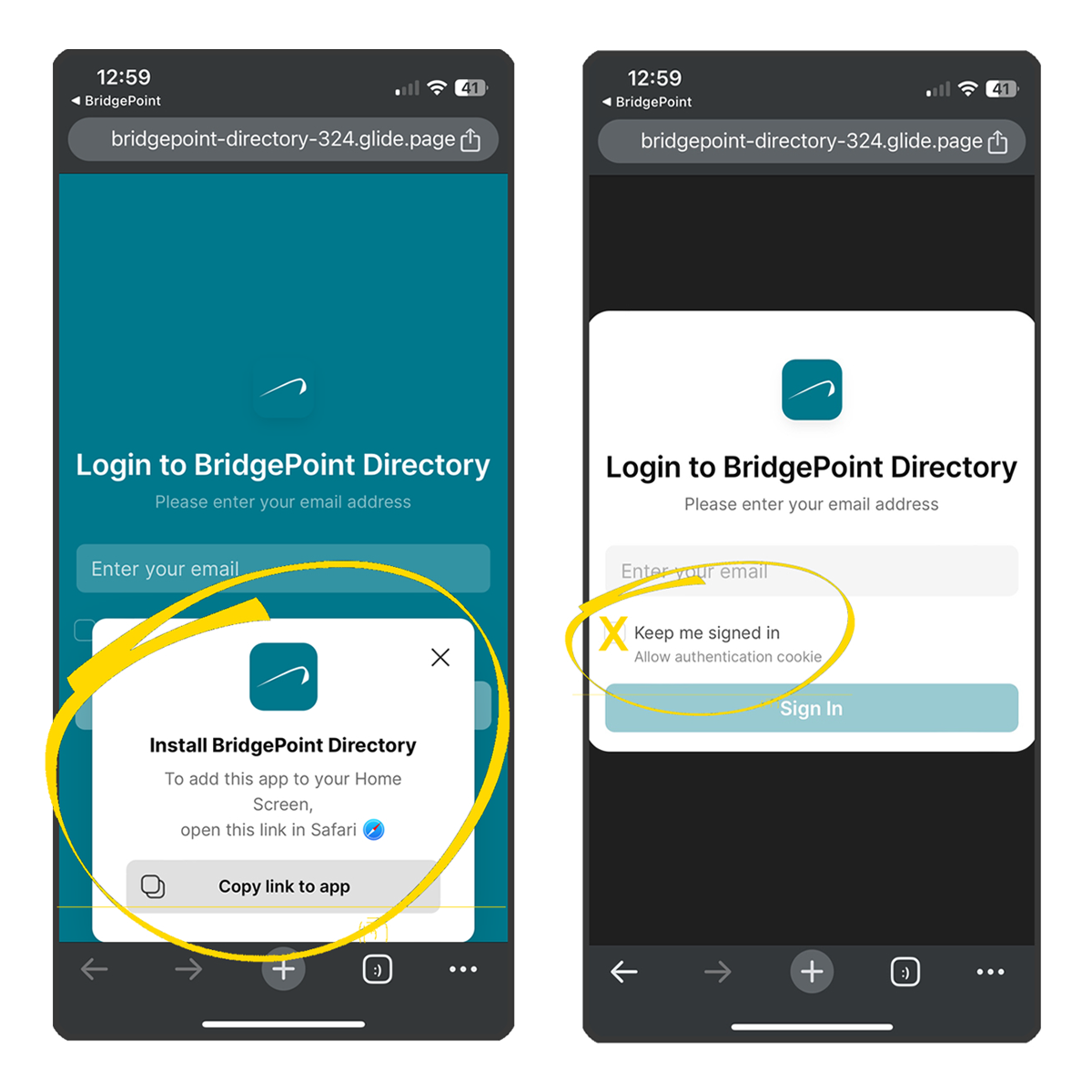 BridgePoint Member Directory login invitation