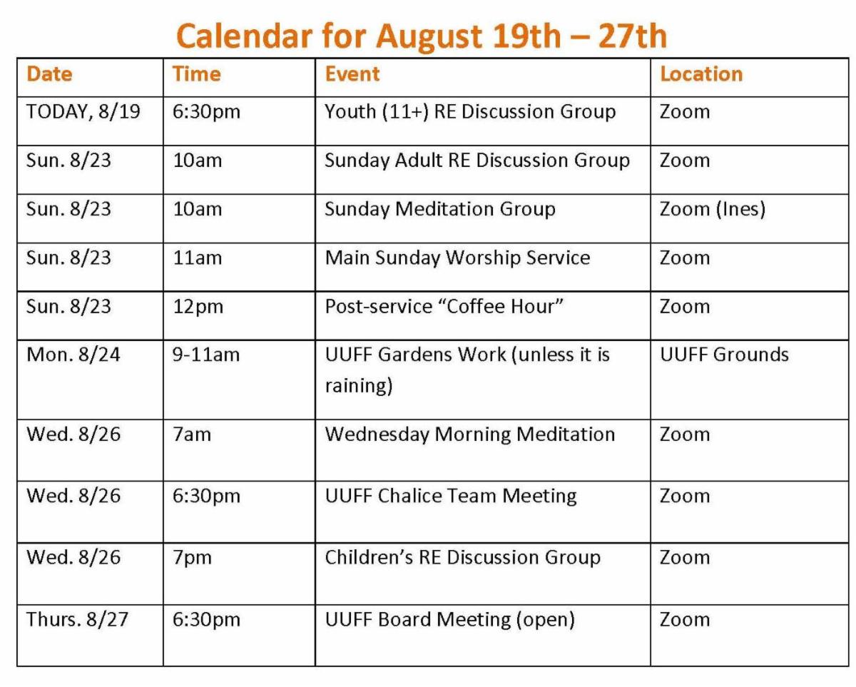 UUFF eNews - Week of August 19, 2020