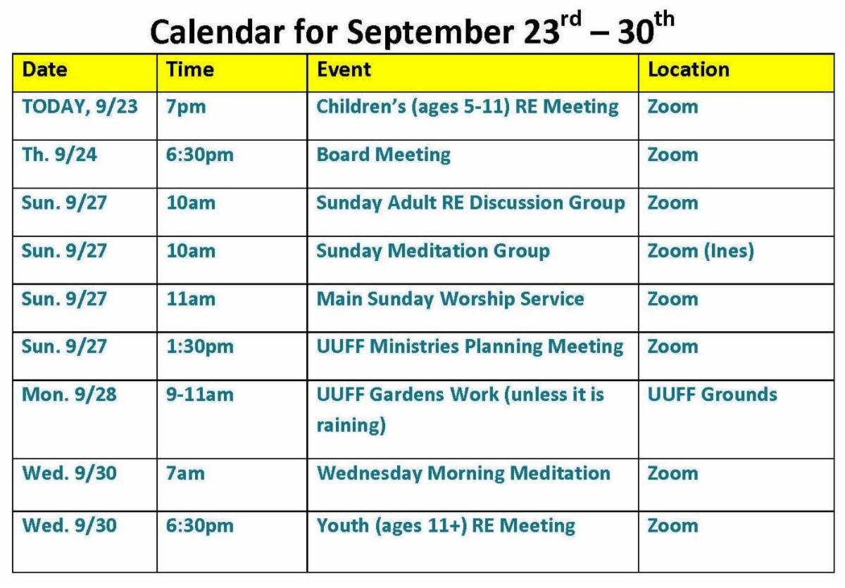 UUFF eNews - Week of September 23, 2020