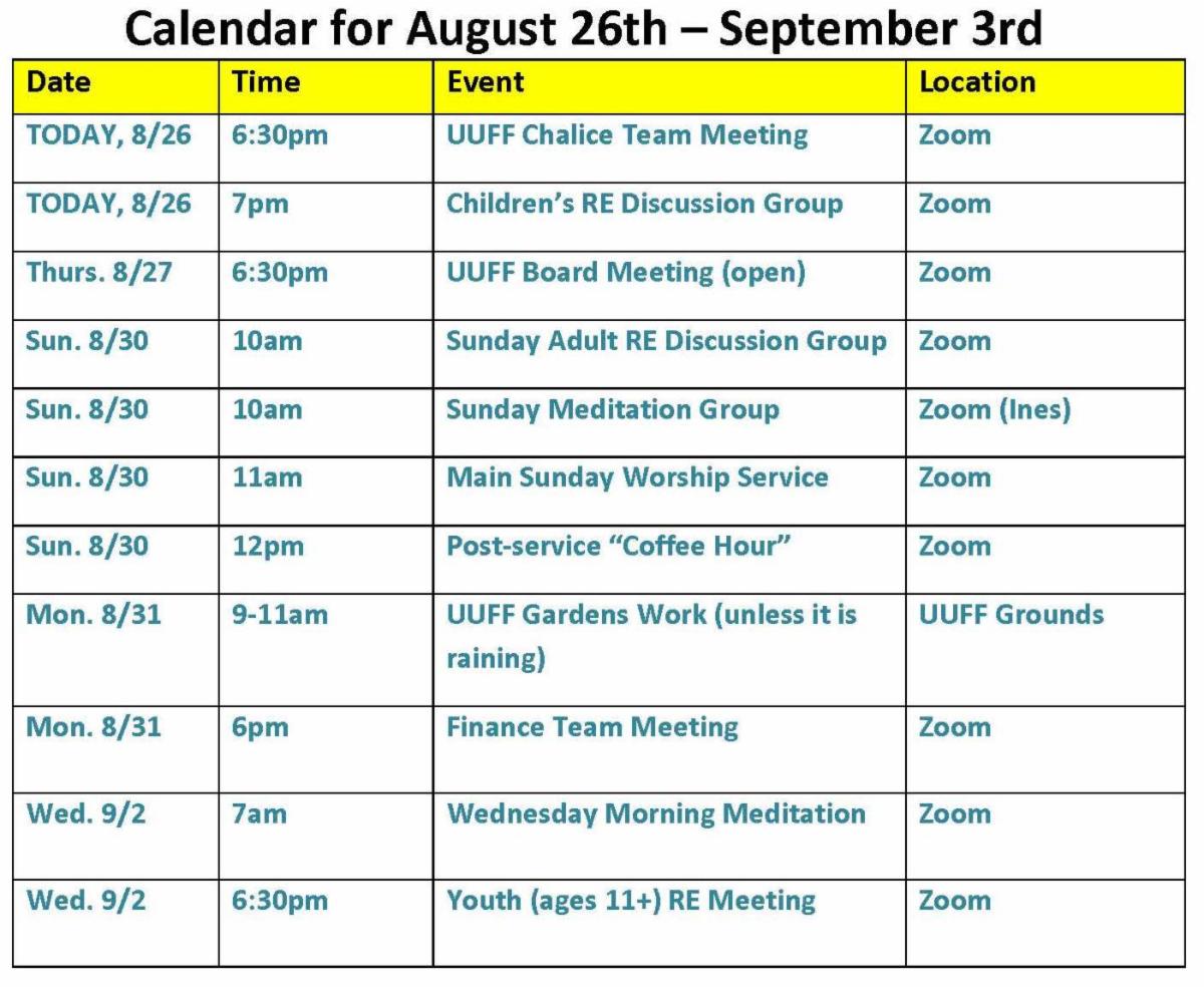 UUFF eNews - Week of August 26, 2020